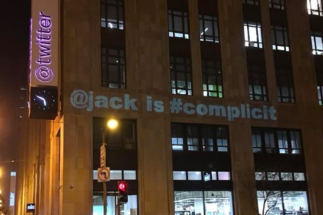 Protesters project anti-Trump message onto Twitter HQ | Dazed