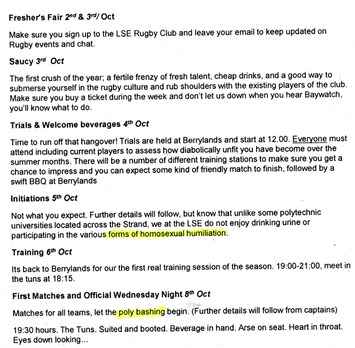 LSE men's rugby club leaflet | Dazed