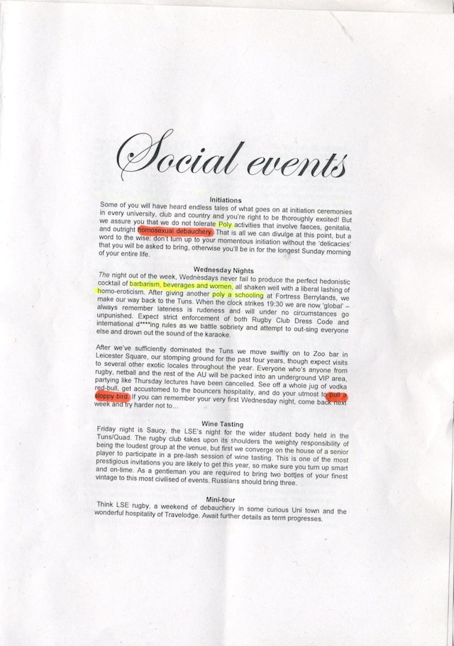 LSE men's rugby club leaflet | Dazed