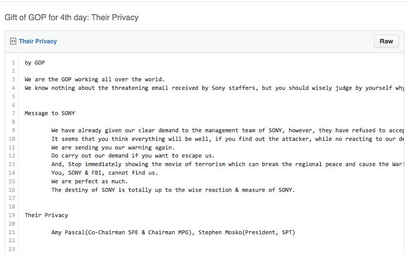 New message from the Sony hackers surfaces on GitHub | Dazed