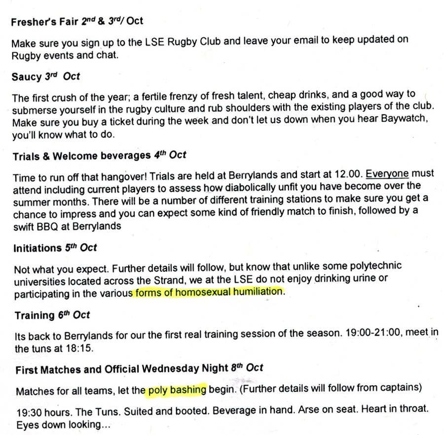 LSE men's rugby club leaflet | Dazed